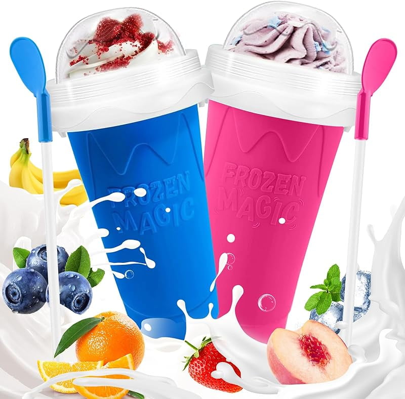 Slushie Cup, 2 Pack Slushy Maker Cup, Frozen Magic Squeeze Cups for Juice Milk Yogurt Ice Cream ...