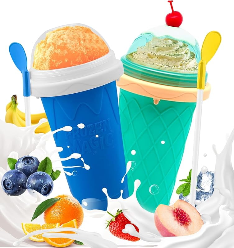 Slushie Cup, 2 Pack Slushy Maker Cup, Frozen Magic Squeeze Cups for ...