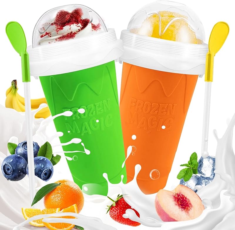 Slushie Cup, 2 Pack Slushy Maker Cup, Frozen Magic Squeeze Cups for ...