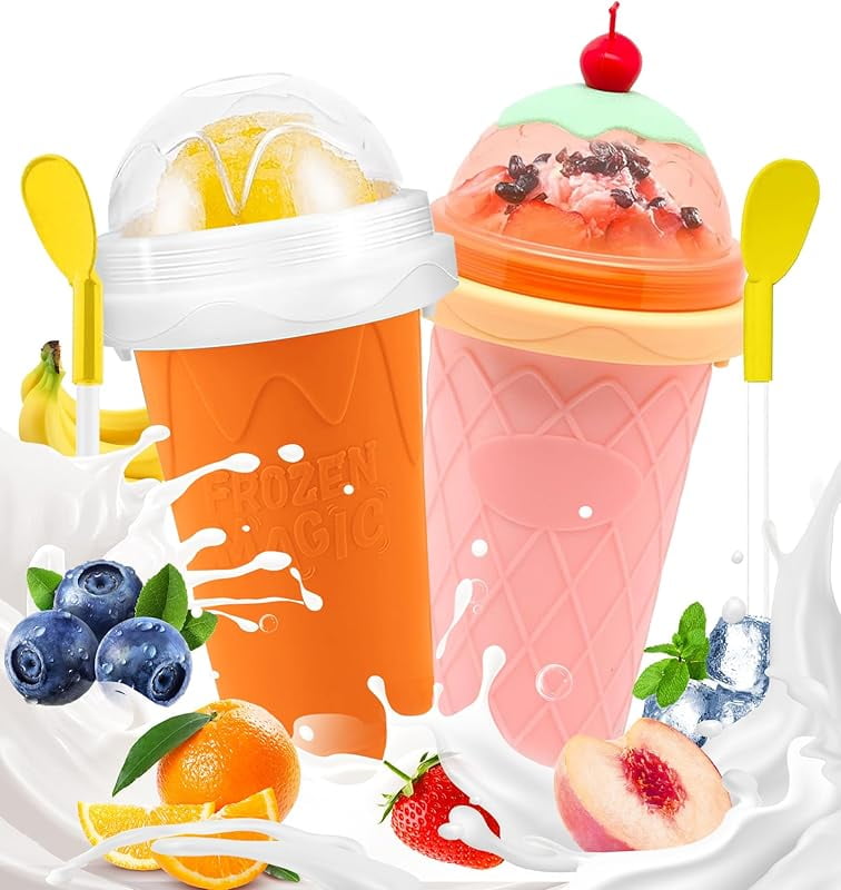 Slushie Cup, 2 Pack Slushy Maker Cup, Frozen Magic Squeeze Cups for ...