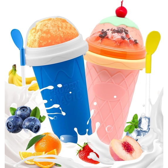 Slushie Cup, 2 Slushy Maker Cups, DIY Magic Squeeze Cups for Juice Milk ...