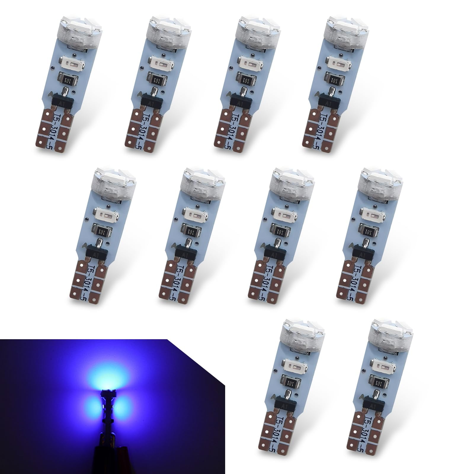 Slykew 10 PCS T5 3014 Car LED Instrument Light Replacements, 12V Waterproof Vehicle License ...