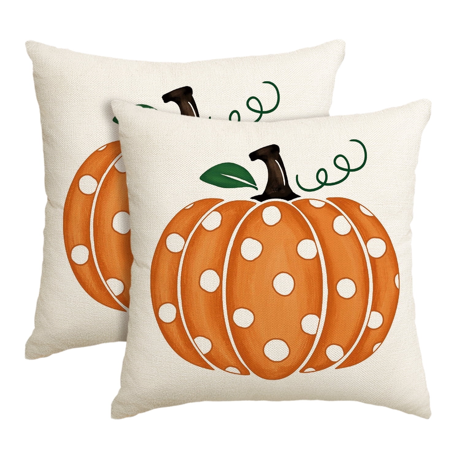 Sm:)e 18x18 Inch Fall Pillow Cover Set of 2 Polka Dots Pumpkin ...