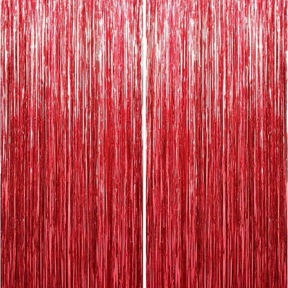 Sm:)e 2-Pack Light Bright Red Foil Fringe Curtains for Events ...