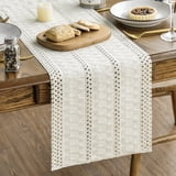 Sm:)e Beige Farmhouse Woven Rustic Hollow Table Runner, Boho Table ...