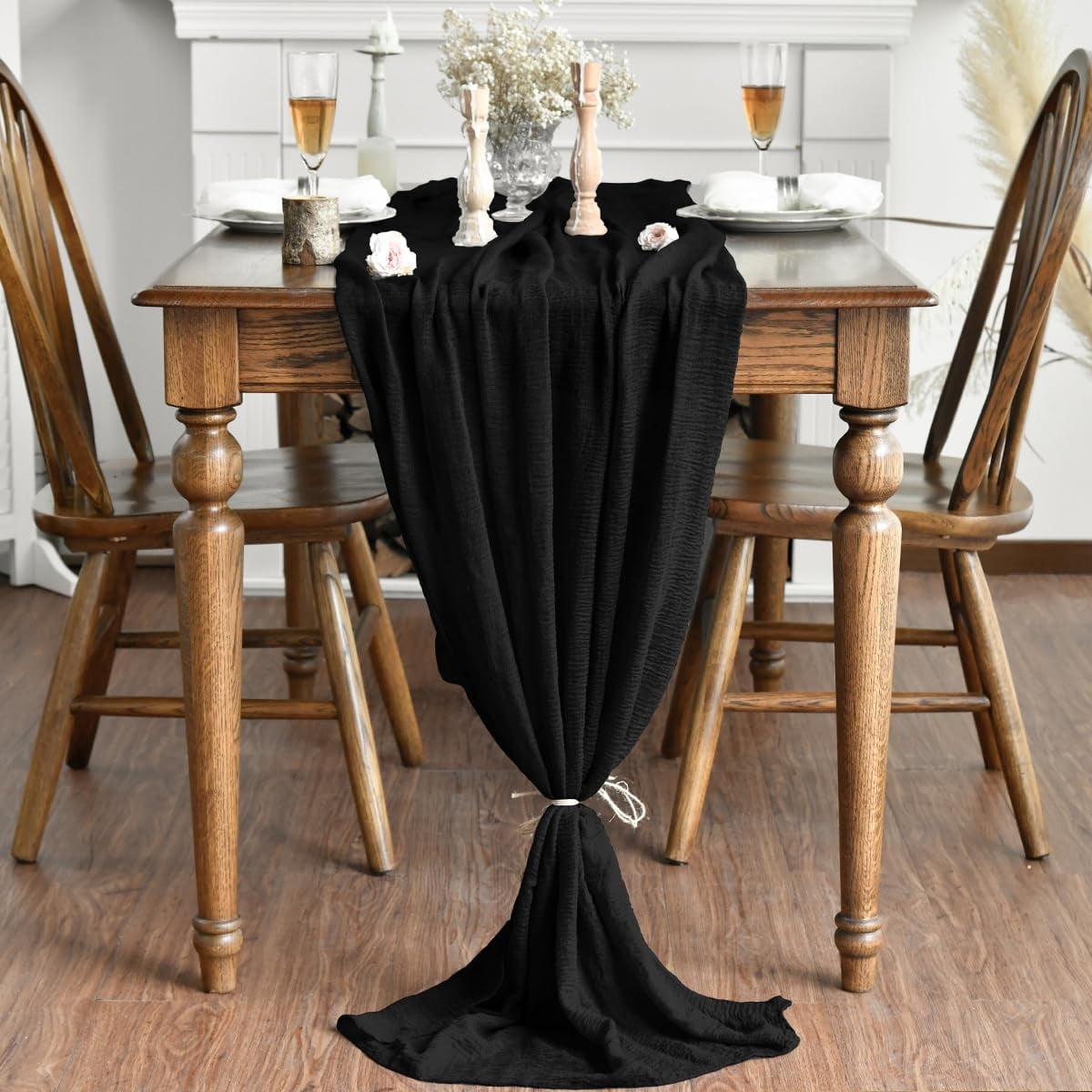 Sm:)e Black Cheesecloth Table Runner 31 x 118 Inch Rustic Gauze Boho ...