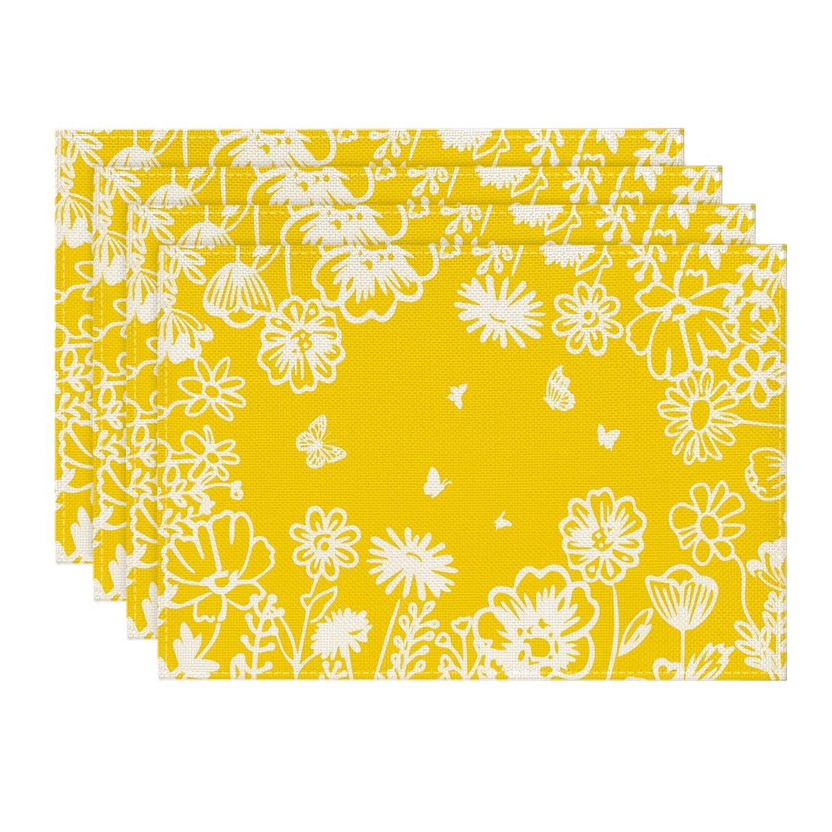 Smile Bloom Floral Yellow Kitchen Table Mats, 12x18 Inch Set of 4 for ...