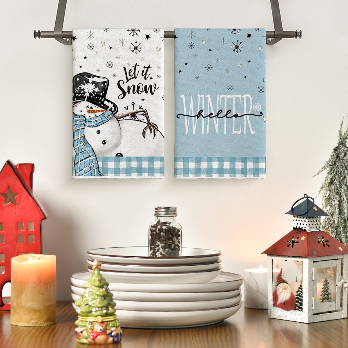 Sm:)e Blue Buffalo Plaid Snowman Winter Kitchen Towels Dish Towels ...