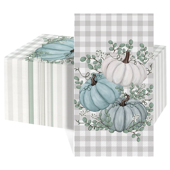 Sm:)e Blue Pumpkin Buffalo Plaid Fall Thanksgiving Paper Napkin 100PCS ...