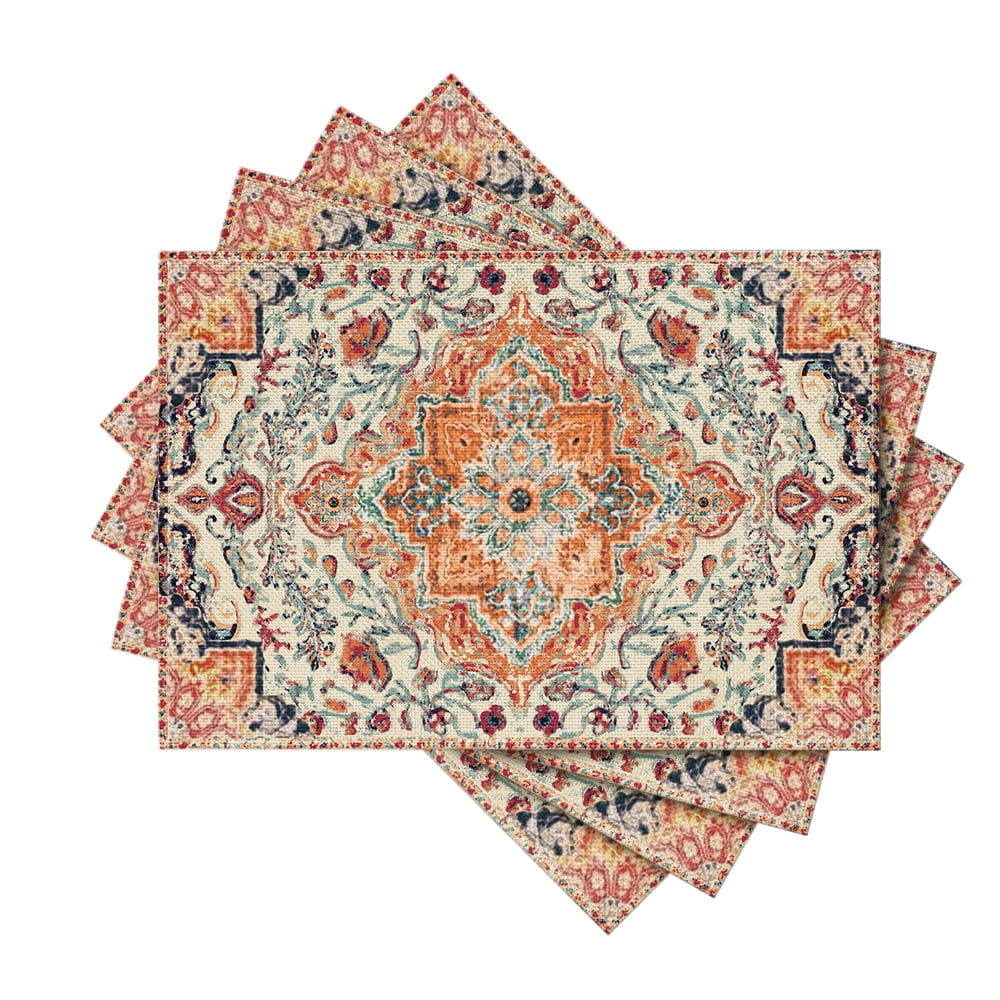 Sm:)e Boho Placemats Set of 4, Daily Orange Teal Flowes Bohemia Table ...