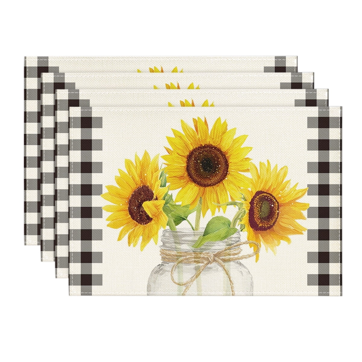 Sm:)e Buffalo Plaid Sunflower Sunshine Summer Placemats 12x18 Inch Set ...