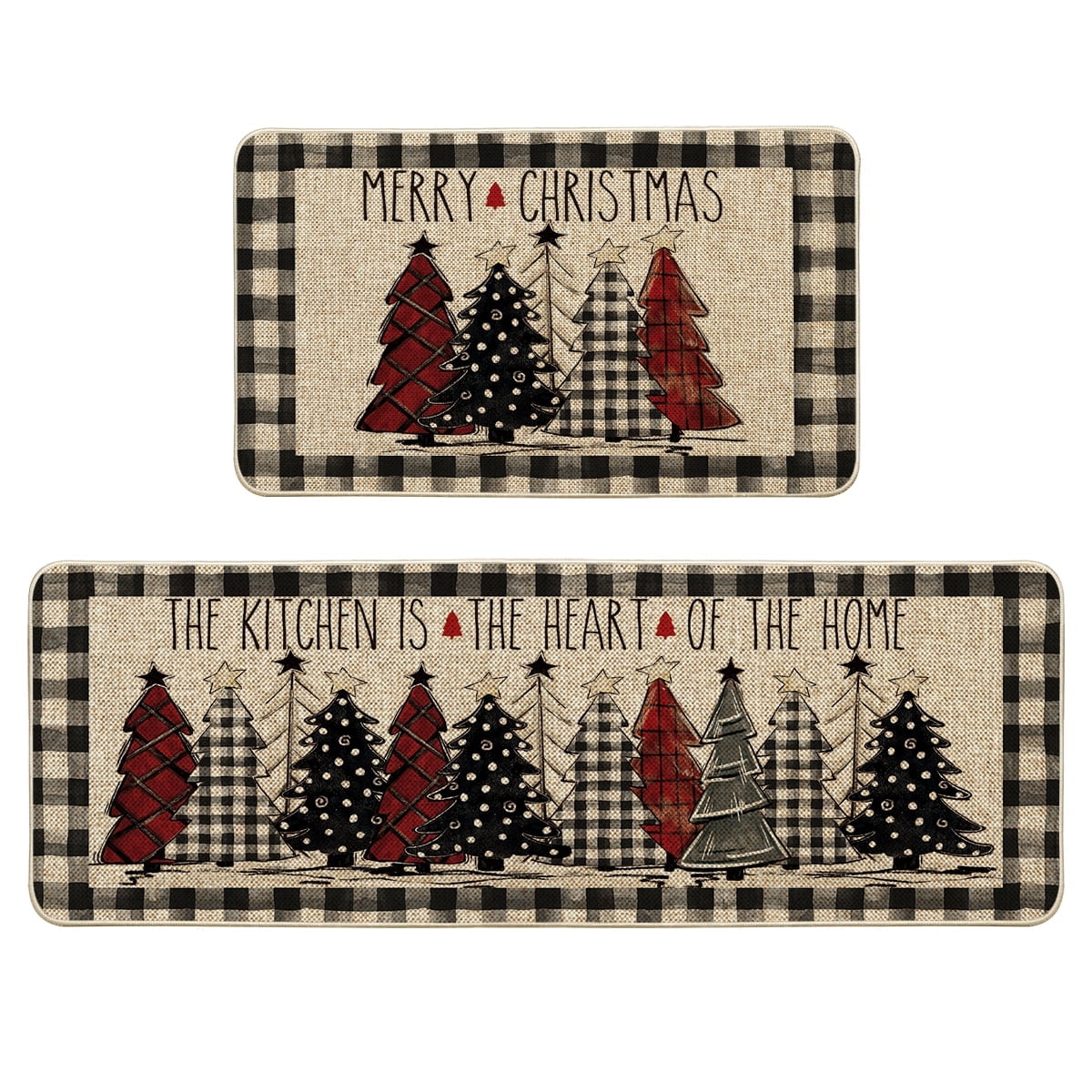 Sm:)e Buffalo Plaid Xmas Tree Merry Christmas Kitchen Mats Set of 2 ...