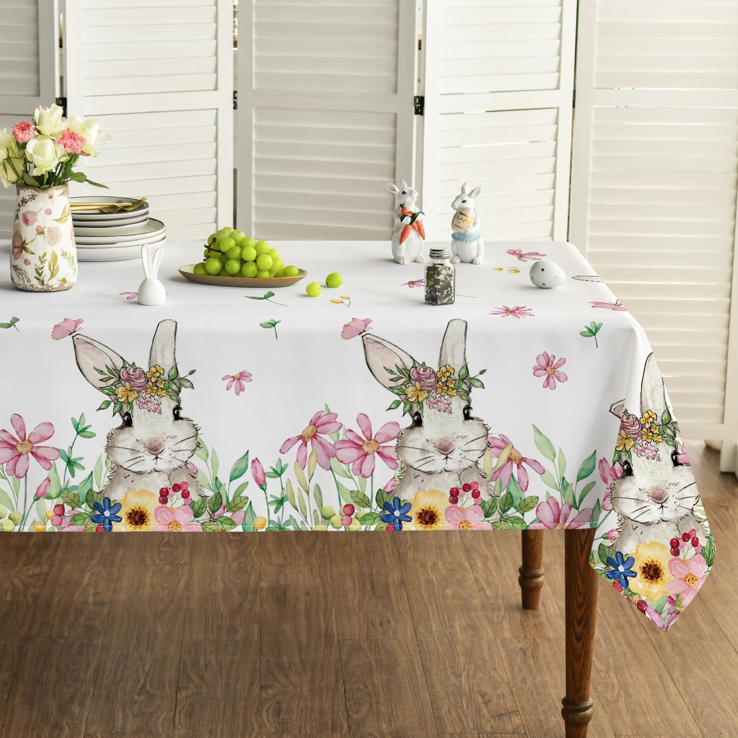 Sm:)e Bunny Floral Easter Tablecloth 60 x 84 Inch Seasonal Rectangle ...