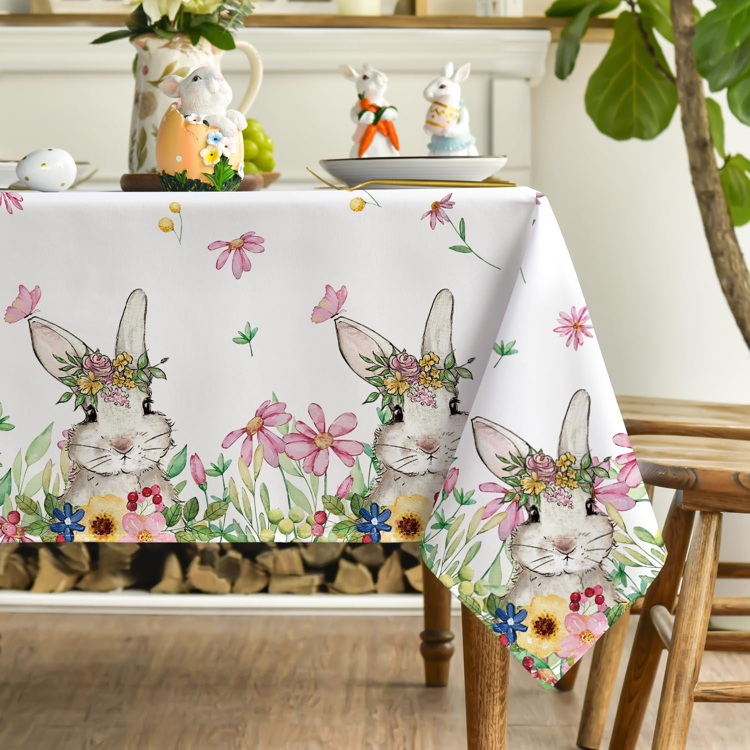 Sm:)e Bunny Floral Easter Tablecloth 60 X 84 Inch Seasonal Rectangle ...