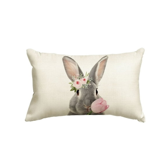 Sm:)e Bunny Tulip Easter Throw Pillow Cover, 12 x 20 Inch Gray Rabbit ...