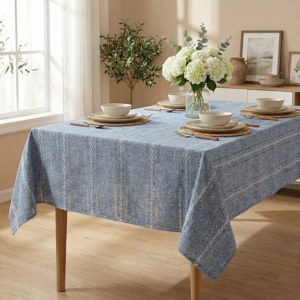 Sm:)e Fabric Openwork Farmhouse Style Linen Tablecloth 52x70 Inch, Yarn ...