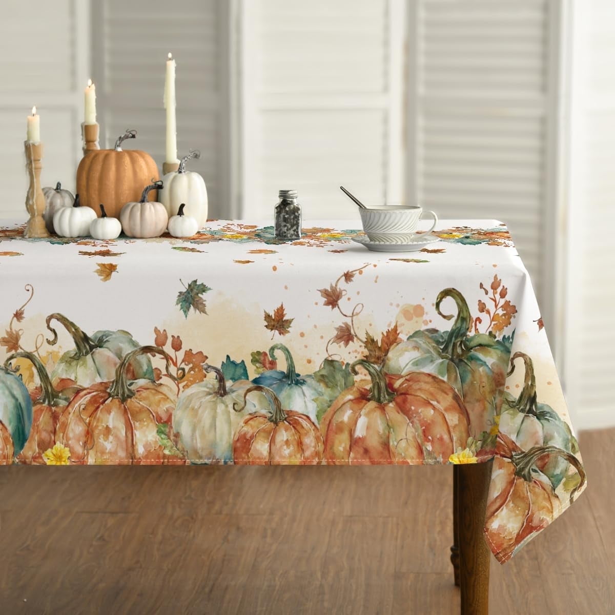 Sm:)e Fall Tablecloth 60x84 Inch, Autumn Harvest Orange Pumpkin Leaves ...