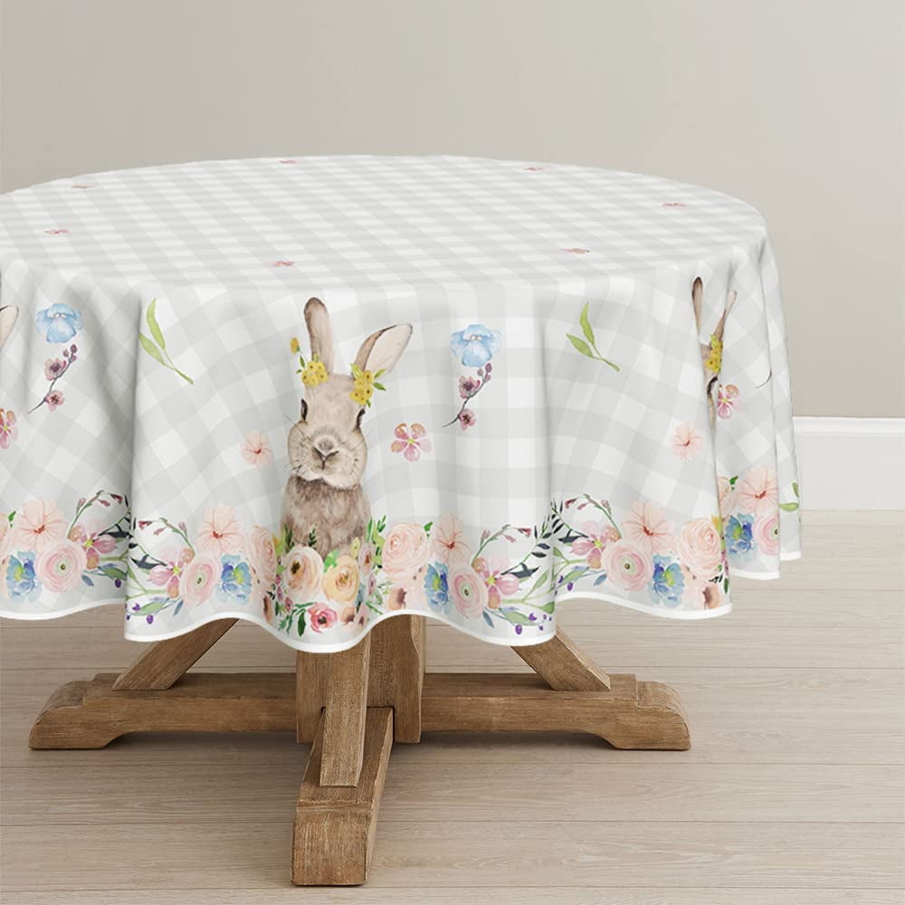 Sm:)e 60 Inch Round Floral Bunny Fabric Tablecloth, Washable Seasonal ...
