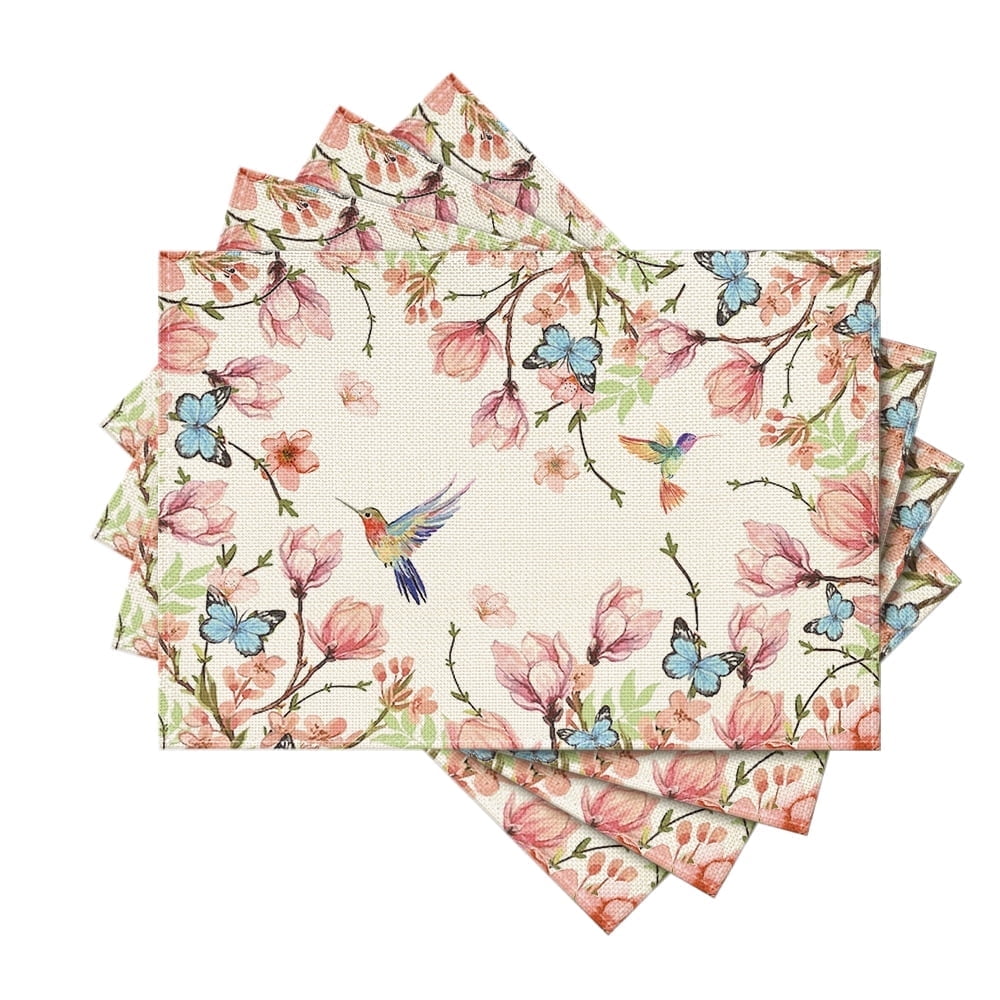 Sm:)e Flowers Bird Butterfly Spring Placemats Set of 4, 12x18 Inch ...