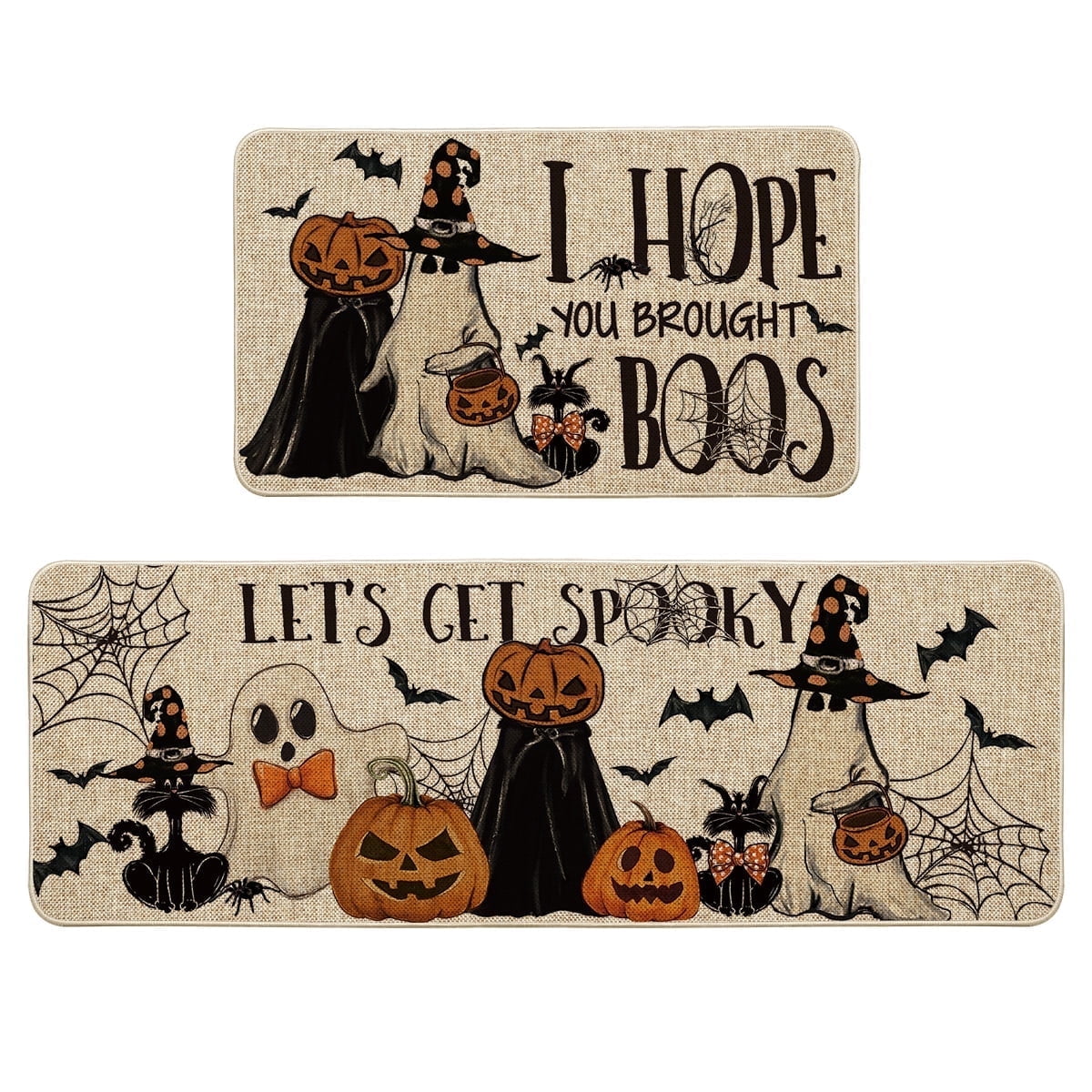 Sm:)e Ghost Pumpkins Bats Cat Hey Boo Halloween Kitchen Rugs and Mats ...