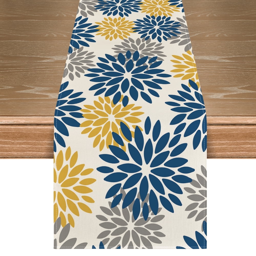 Sm:)e 72" x 13" Dahlia Floral Boho Vintage Spring Gray Blue Yellow ...