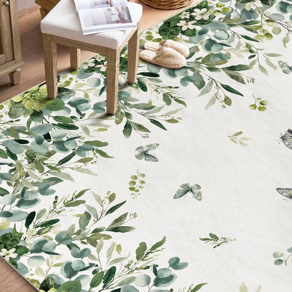 Sm:)e Green Flowers Floral Eucalyptus Spring Area Rug, Summer Home ...
