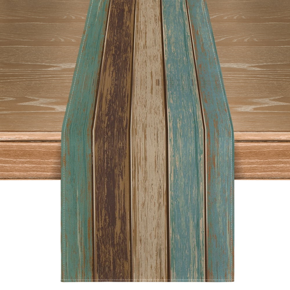 Sm:)e Green Retro Rustic Wood Texture Table Runner, Seasonal Spring ...