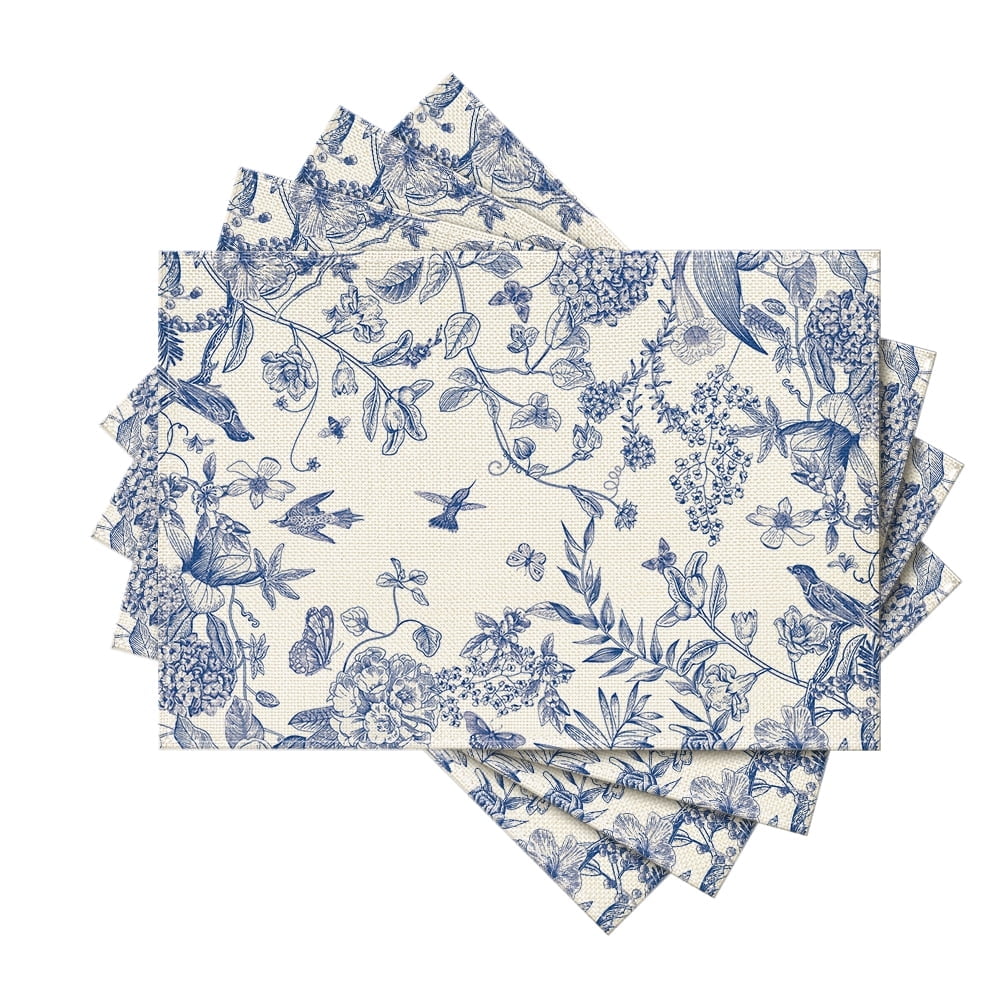 Sm:)e Hydrangea Flowers Branches Chinoiserie Spring Placemats Set of 4, 12x18 Inch Table Mats ...