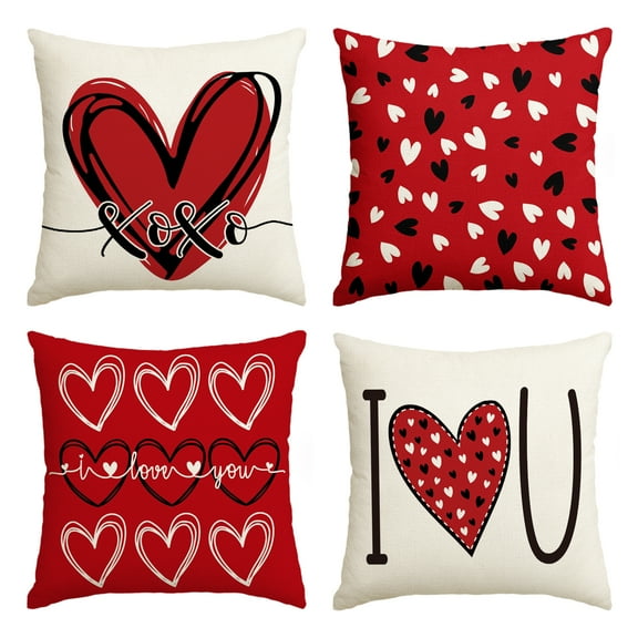 Buffalo Plaid Pillow Covers 20x20 Set of 4 Polka Dot Red Heart with Bow ...