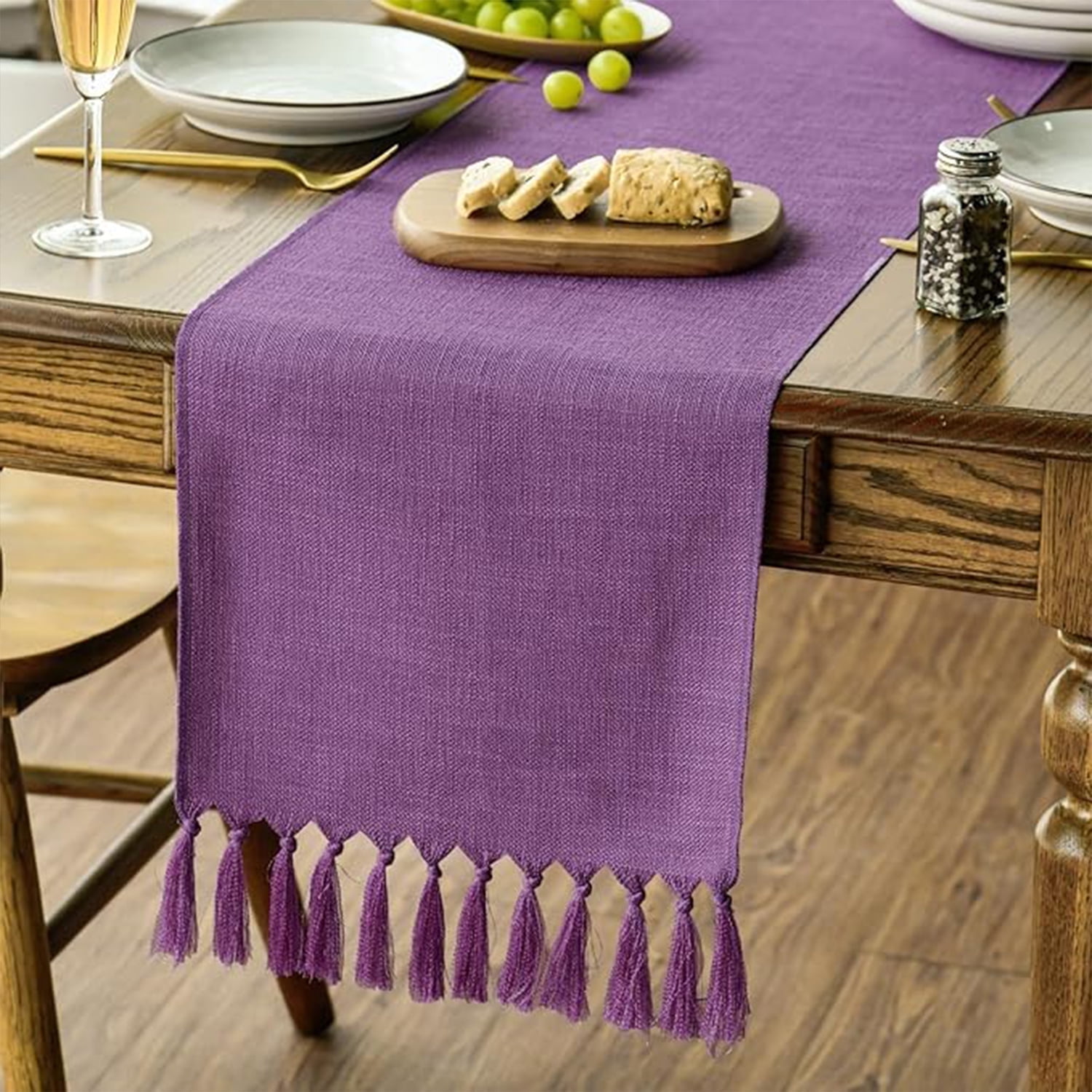 Sm:)e Lilac Purple Tassel Table Runner, 13x90 Inch, Boho Linen Blend ...
