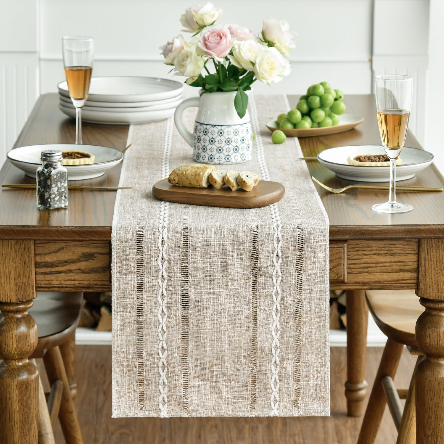 Sm:)e Linen Table Runner for Dining Table 13 x 108 Inch Orange Beige ...