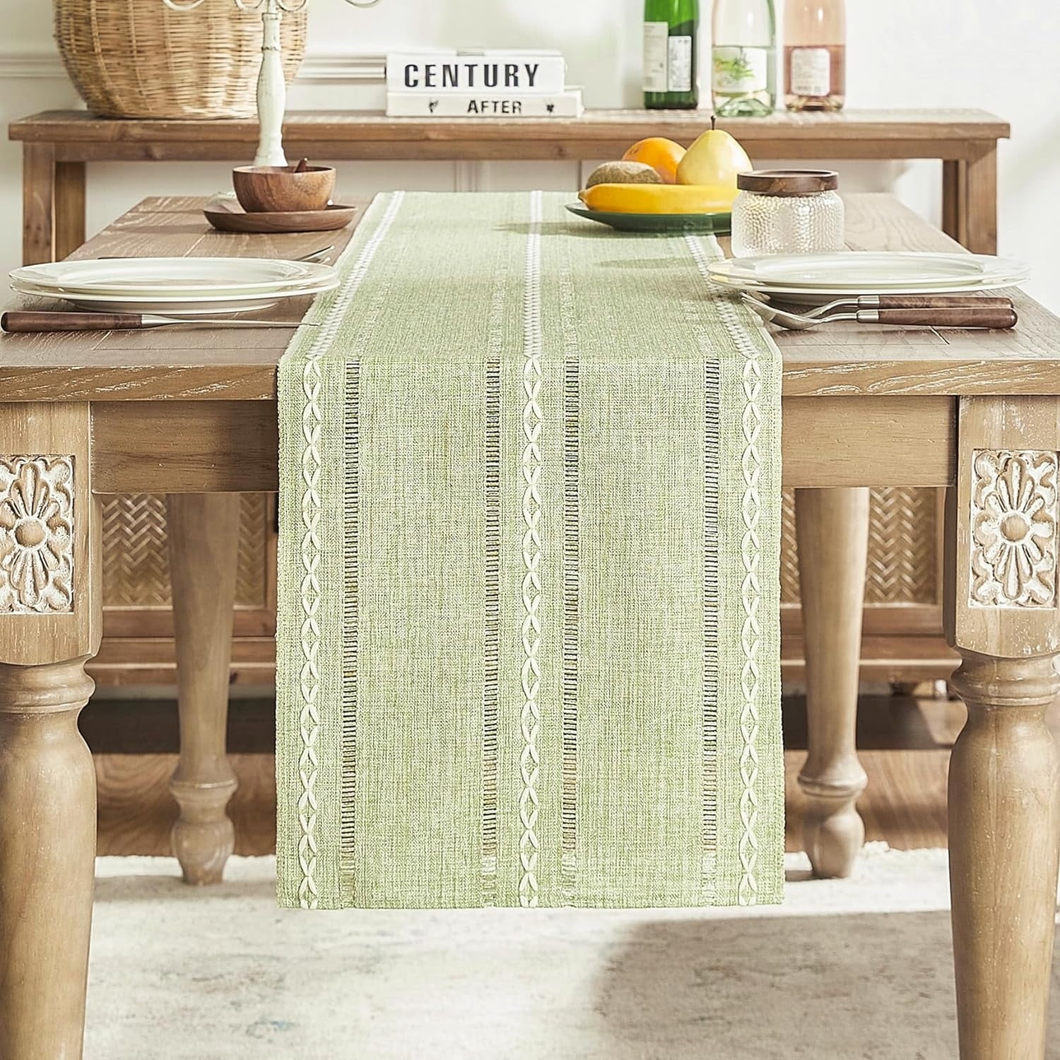 Sm:)e Linen Table Runner for Dining Table 13 x 108 Inch Sage Green ...