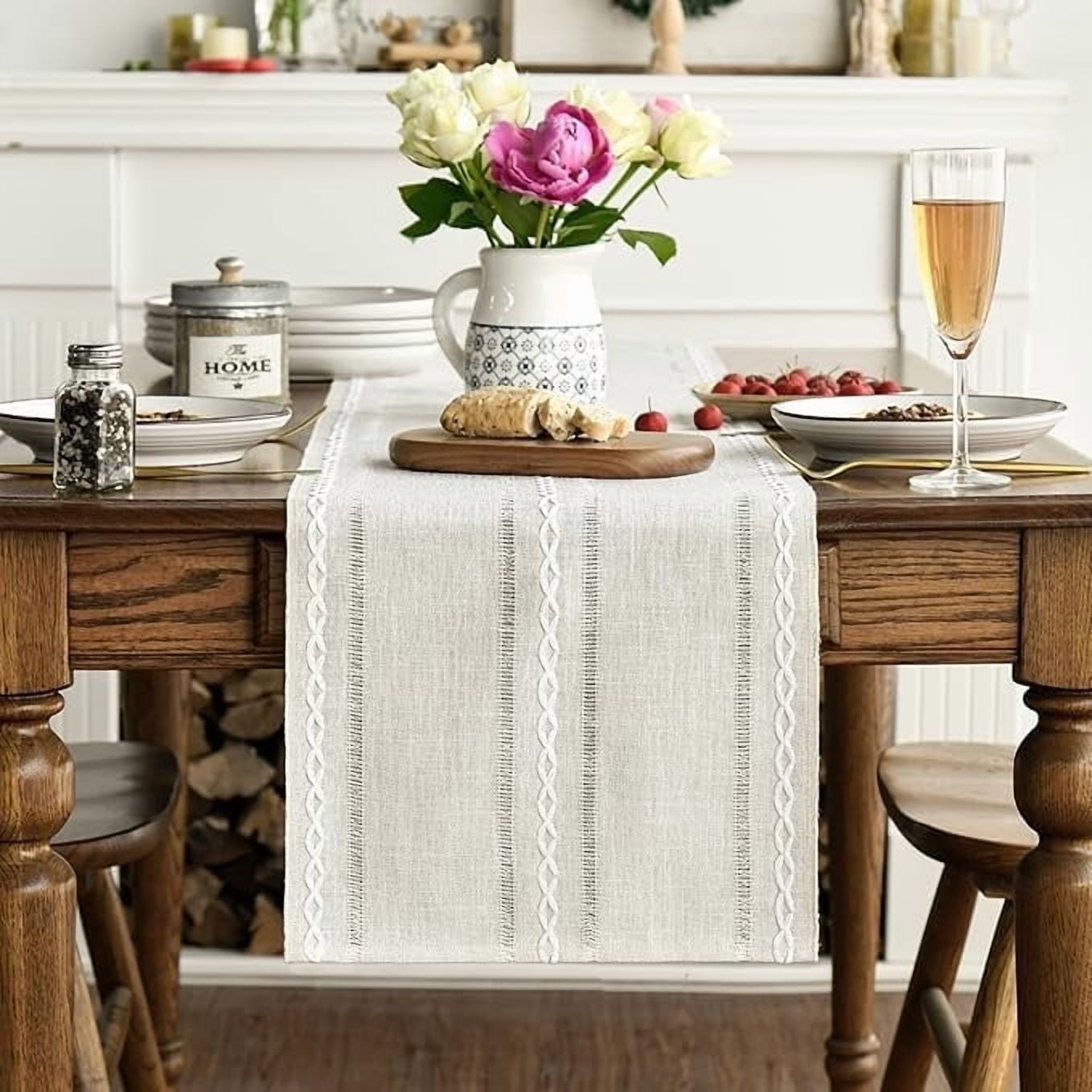 Sm:)e Linen Table Runner for Dining Table 13 x 48 Inch Ivory Burlap ...