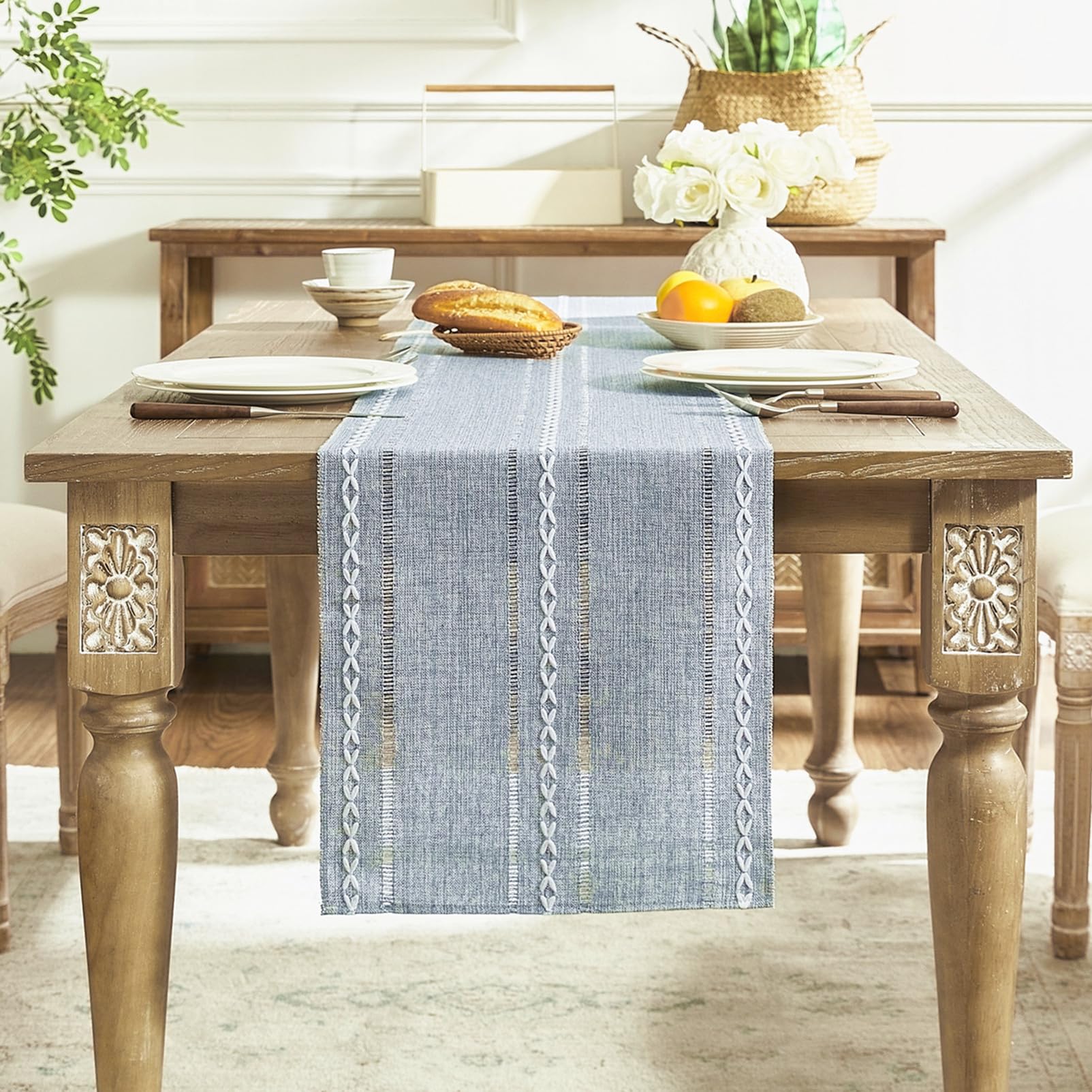 Sm:)e Linen Table Runner for Dining Table 13 x 60 Inch Light Gray ...