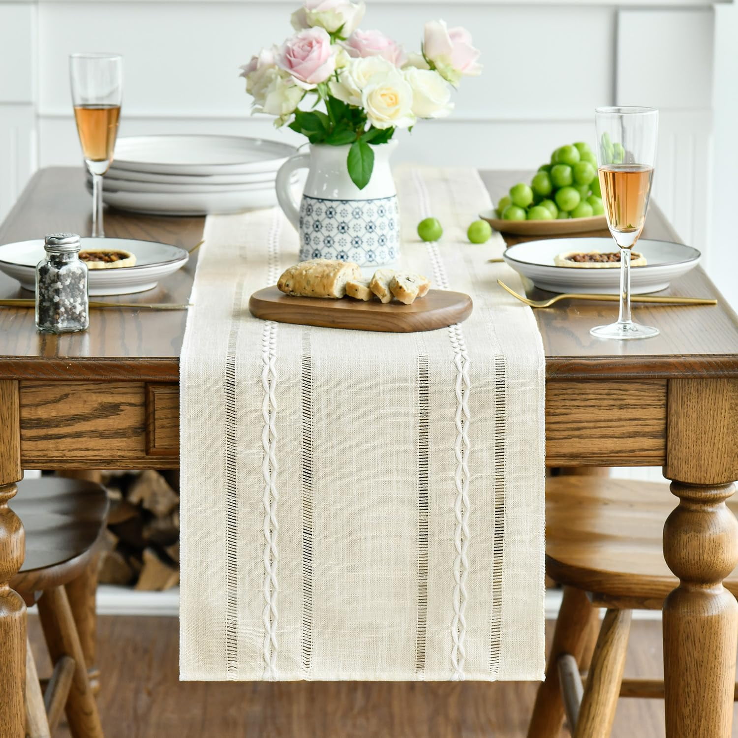Sm:)e Linen Table Runner for Dining Table 13 x 72 Inch Ivory Burlap ...