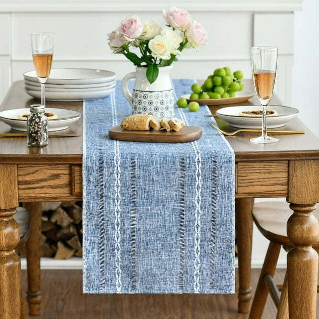 Sm:)e Linen Table Runner for Dining Table 13 x 72 Inch Light Blue ...