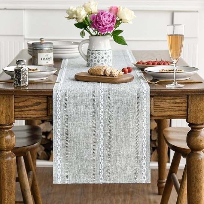 Sm:)e Linen Table Runner for Dining Table 13 x 72 inch Light Gray ...