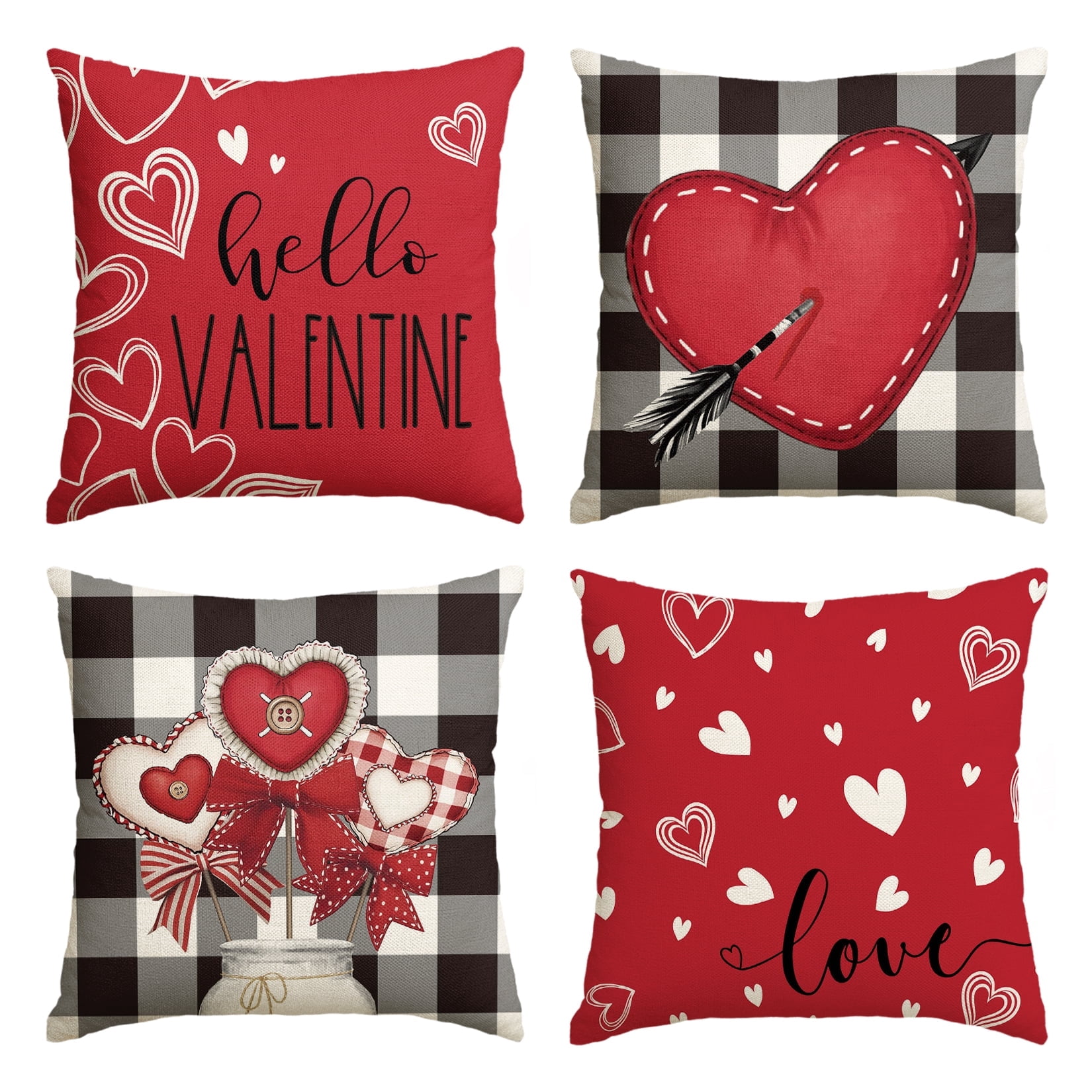 Artoid Love Heart Buffalo Plaid Valentine Outdoor Throw Pillow Covers ...