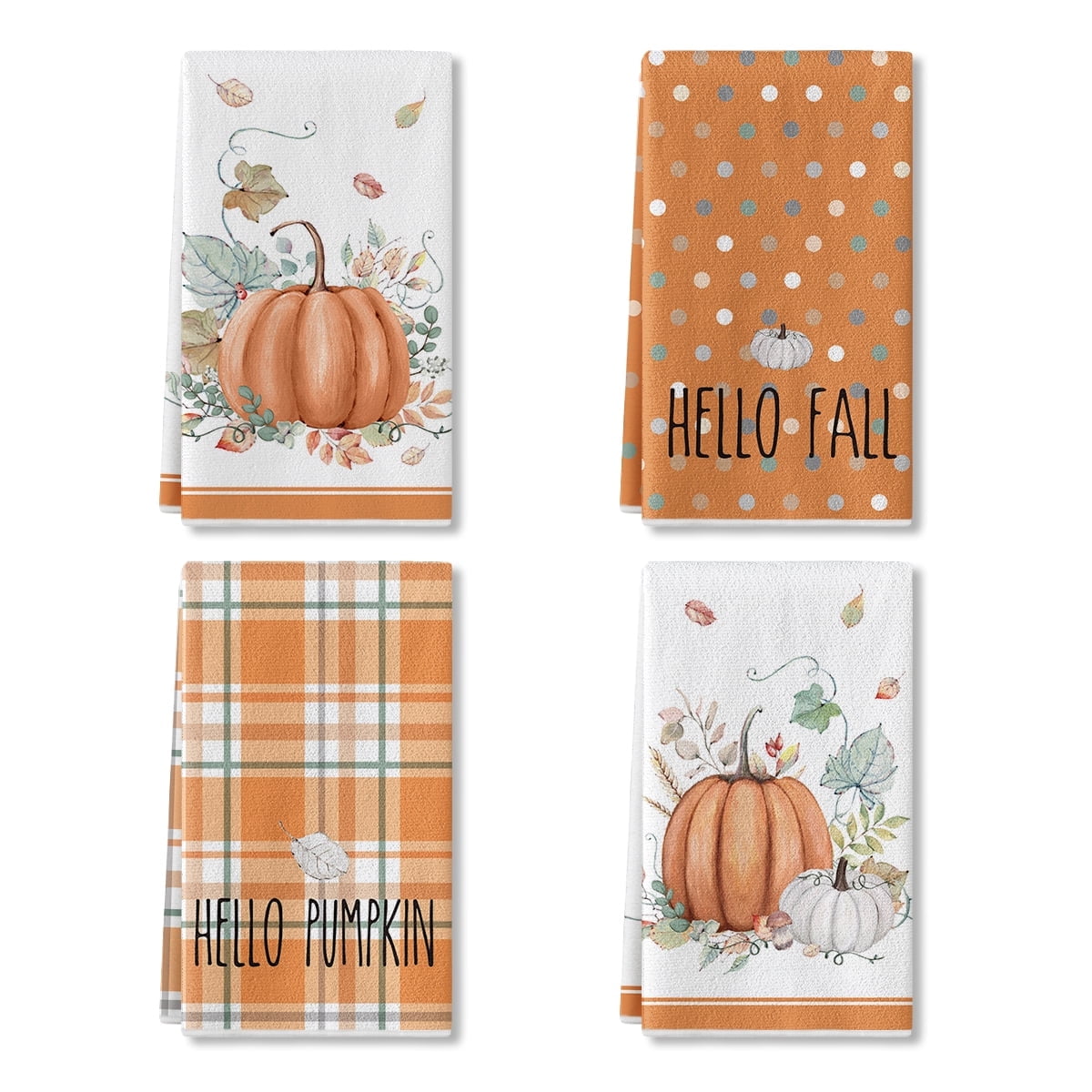 Sm:)e Orange Pumpkin Pumpkin Hello Fall Kitchen Dish Towels Polka Dot ...