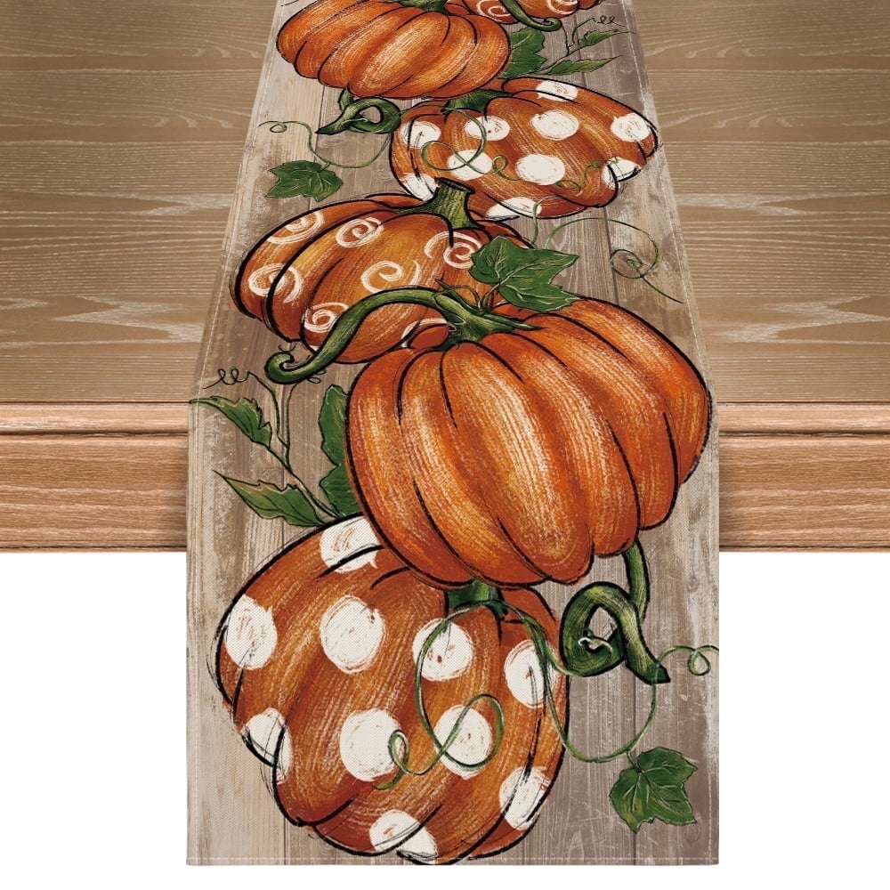 Sm:)e Polka Dot Pumpkin Fall Table Runner 13x90 Inch,Seasonal Autumn ...