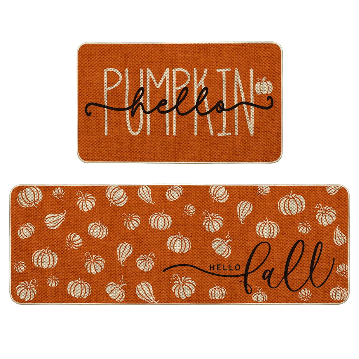 Smile Pumpkins Hello Fall Decor Kitchen Rugs, Orange Set of 2, 17 x 29 ...