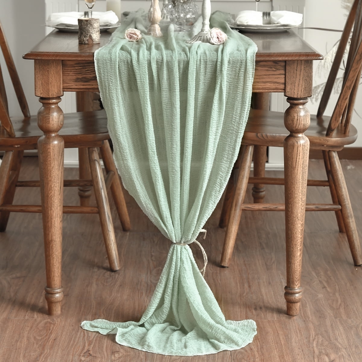 Sm:)e Sage Green Cheesecloth Table Runner 31 x 118 Inch Rustic Gauze ...