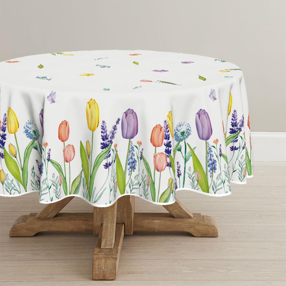 Sm:)e Kitchen Cloth: 60 Inch Round Wild Flowers Tulip Lavender Blooming ...
