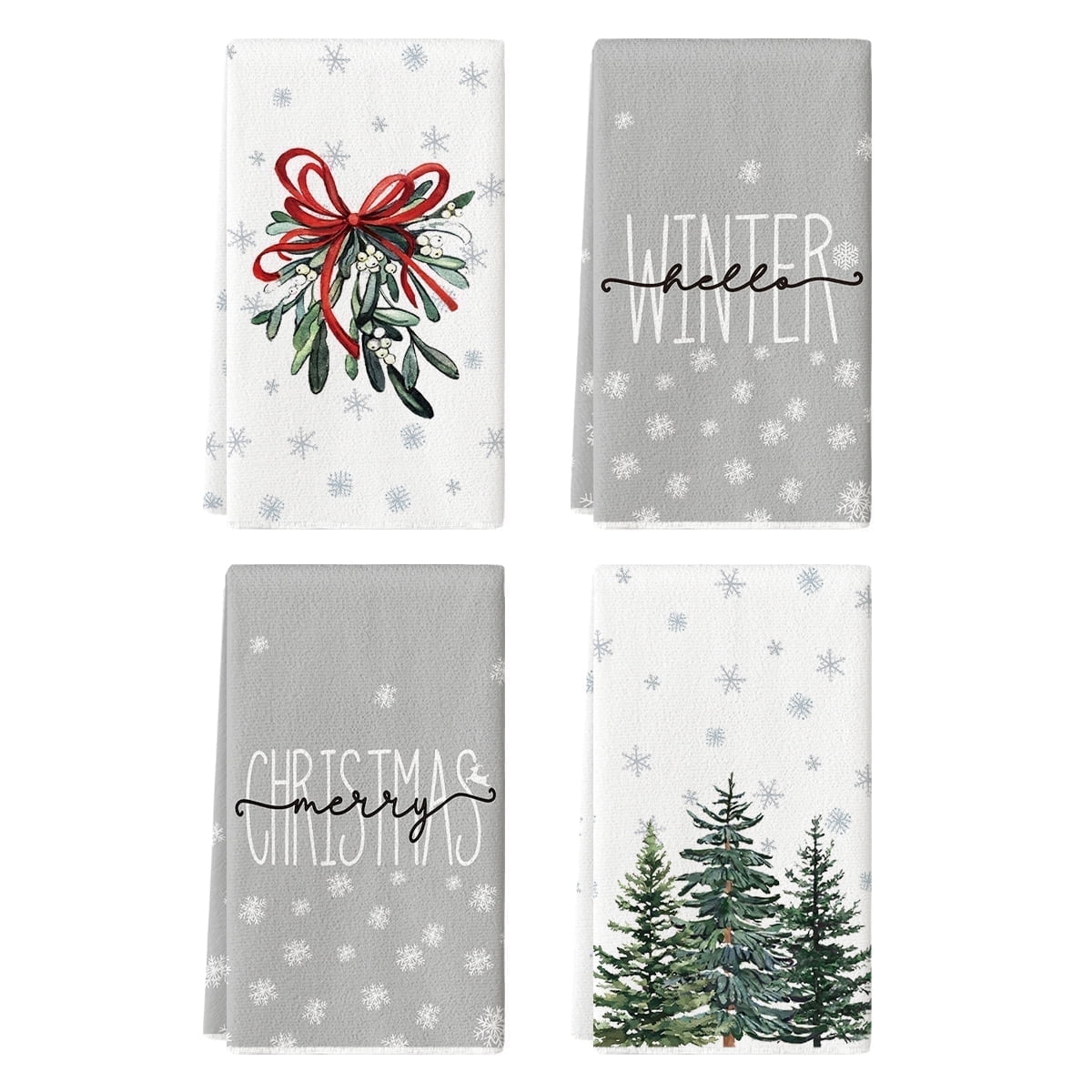 Smile Xmas Holiday Decorative Kitchen Towels - Snowflake & Mistletoe ...