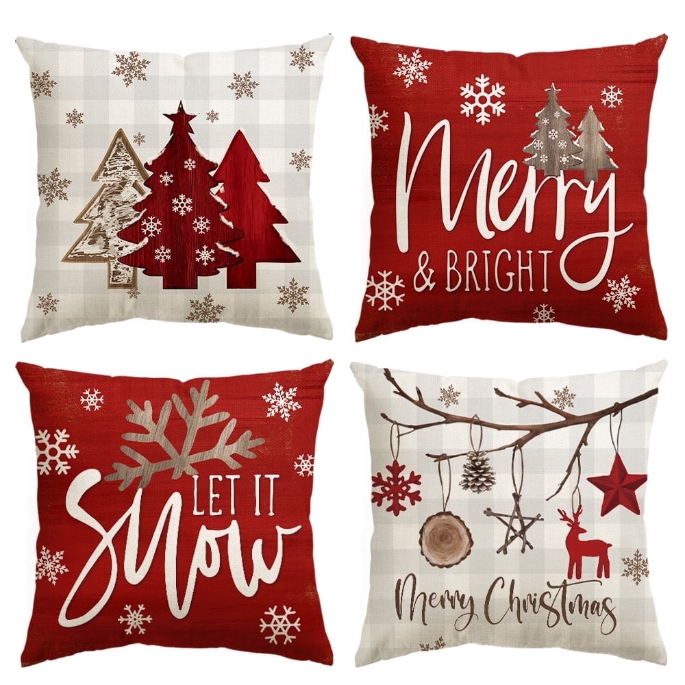 Sm:)e Snowflake Tree Red Christmas Pillow Cover 18x18 Inch Set of 4 ...