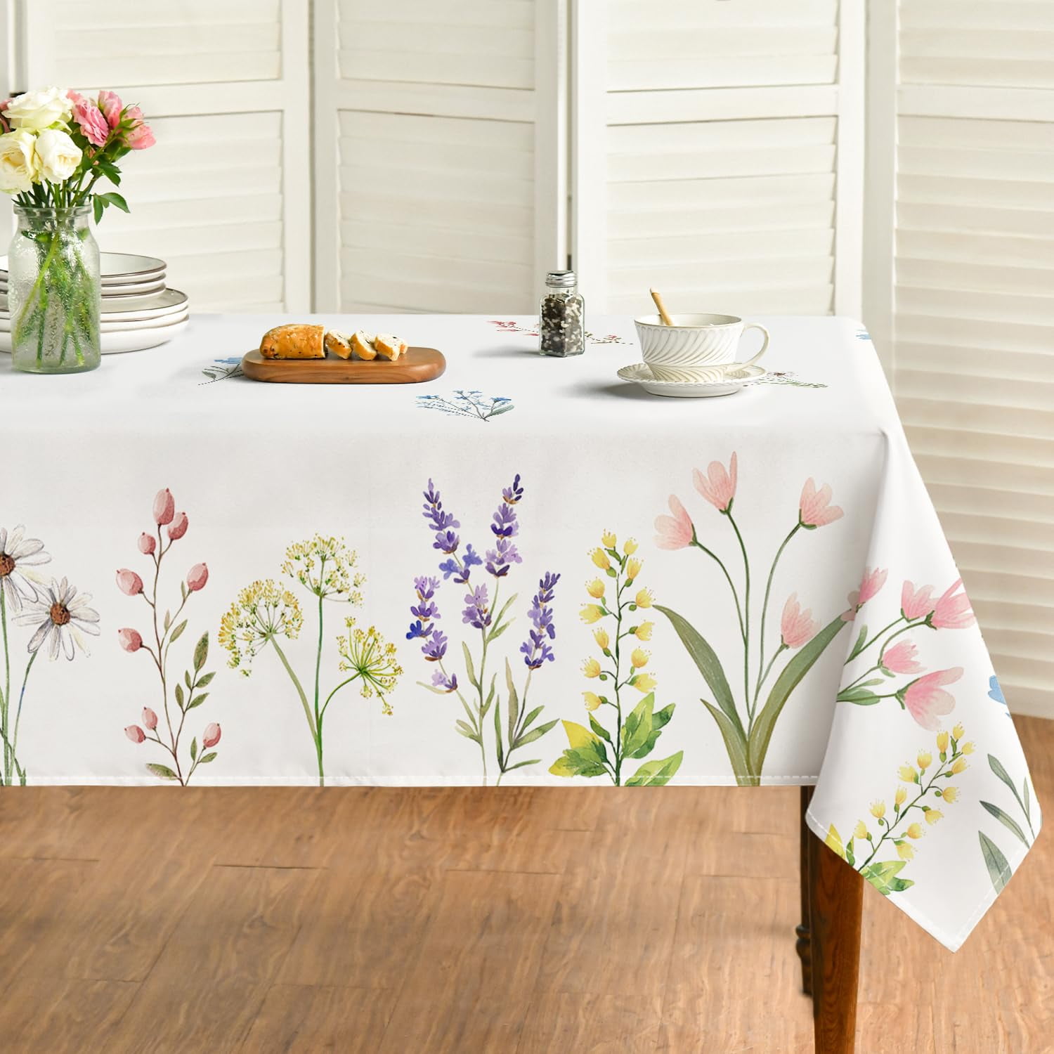 Smile 50x70 Inch Square Fabric Tablecloth, Watercolor Wild Flowers ...