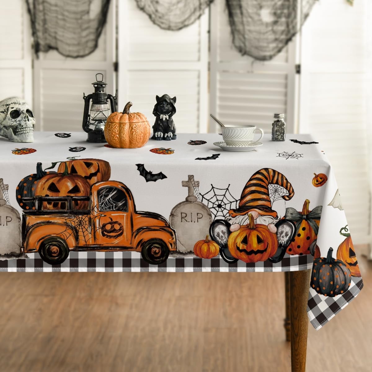 Sm:)e Truck Jack O Lantern Pumpkin Bat Halloween Tablecloth 60 x 140 ...