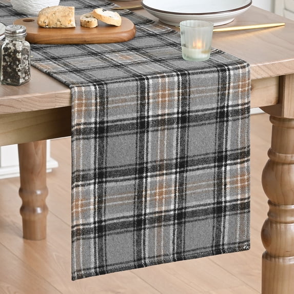 Sm:)e Vintage French Plaid Table Runner 13x72 Inch, Grey Brown ...