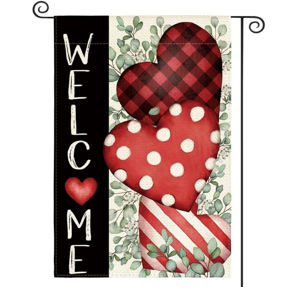 diyeu Welcome Love Heart Valentines Day Garden Flag 12x18 Inch for ...