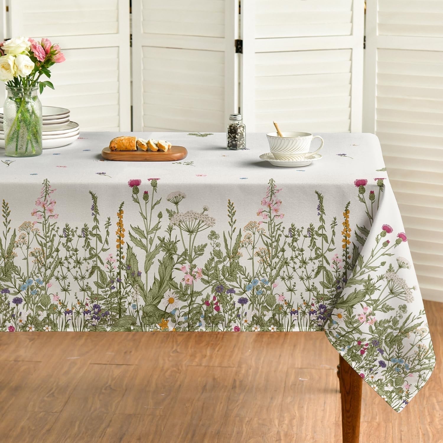 Sm:)e 60x84 Inch Wild Flowers Spring Summer Tablecloth for Kitchen ...